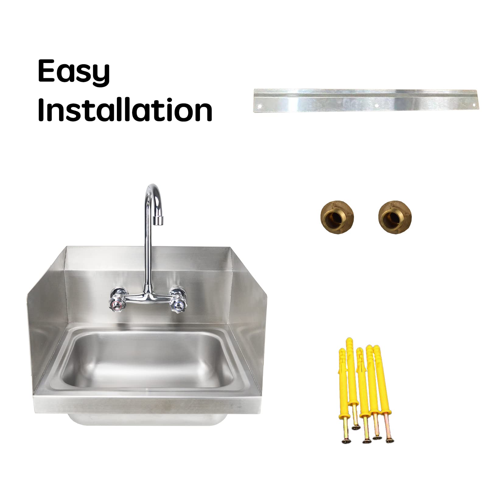 ERUPTA 304# Stainless steel with splash-proof baffle basin Commercial Wall Mount Hand Sink 17'' x 15'' for Public places, restaurants, schools, kitchens and homes