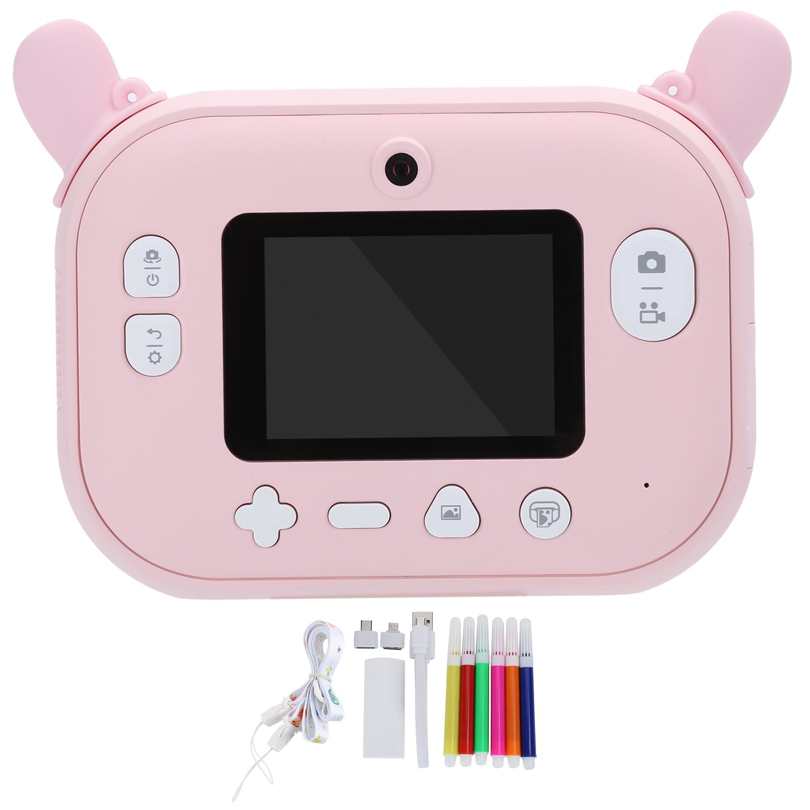 EBTOOLS Kids Digital Camera, Print Kids Camera with Dual Camera Lens, Mini 2.4 Inch HD Cute Camera with Print PaperStickerColor Pens,Gifts for Girls and Boys