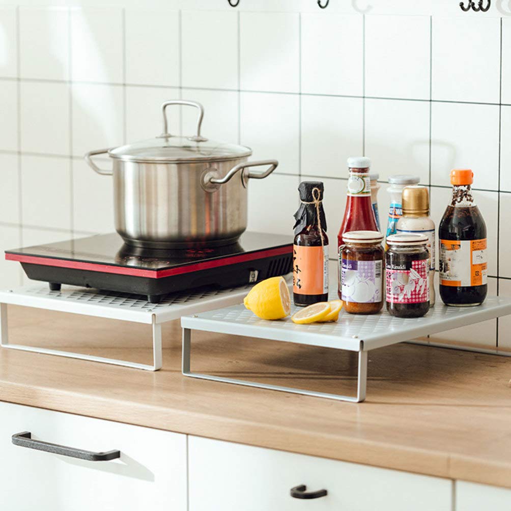Hemoton Microwave Oven Rack Shelf Toaster Stand Kitchen Counter Seasoning Storage Rack Cabinet Organizer for Kitchen Utensils Towels Spices (Grey)