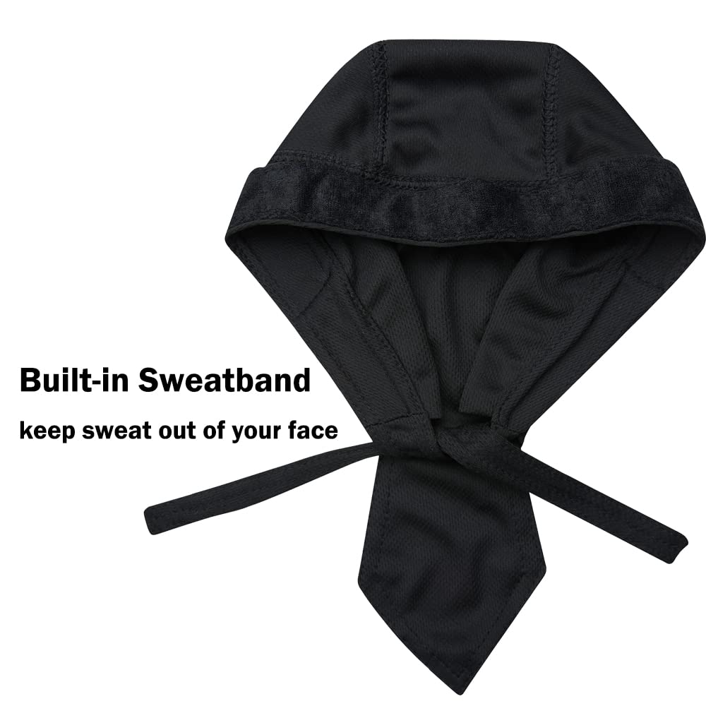 Dew Rags with Sweatband Skull Caps Built-in No Sweat Liners Moisture Absorbent Helmet Liner for Men Women 4 Pack