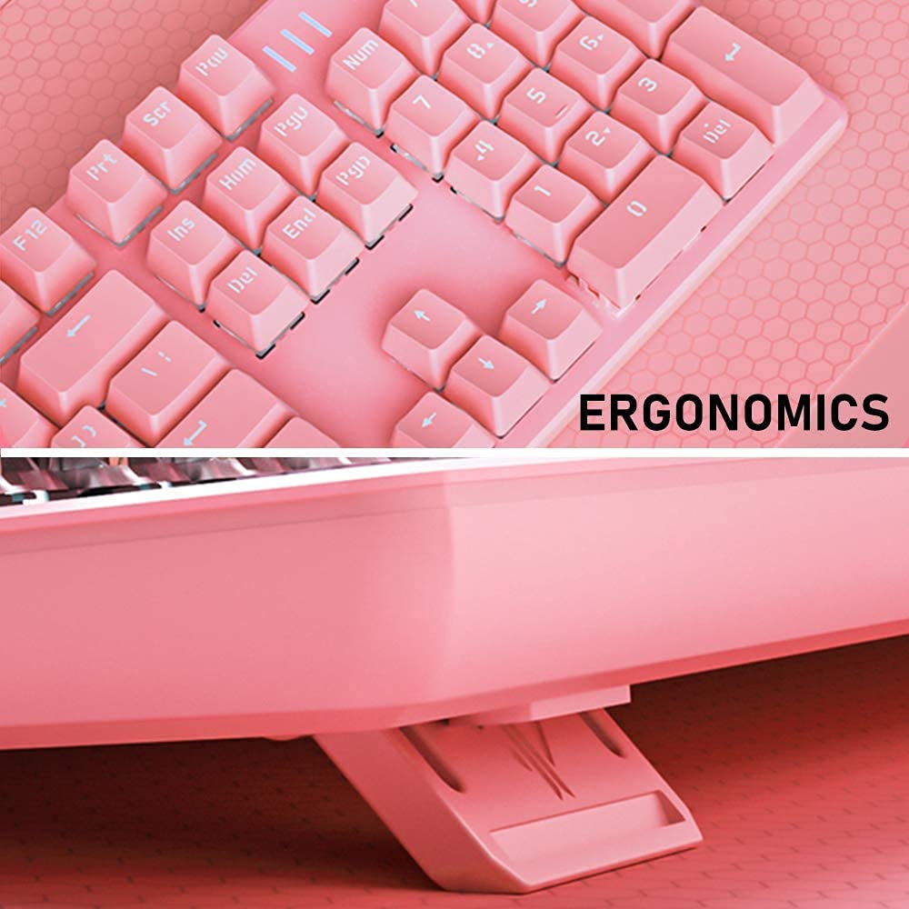 FELICON Pink Mechanical Keyboard Mouse and Handset Combo with Mouse Pad, Full Anti-ghosting Wired Gaming Keyboard, Lightweight Gamer Mouse, Professionals RGB Over Headphone for PC, Laptop,Mac