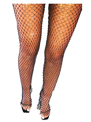 Fstrend Sparkly Crystal Mesh Fishnet Pants Black Rhinestone See Through Bottoms