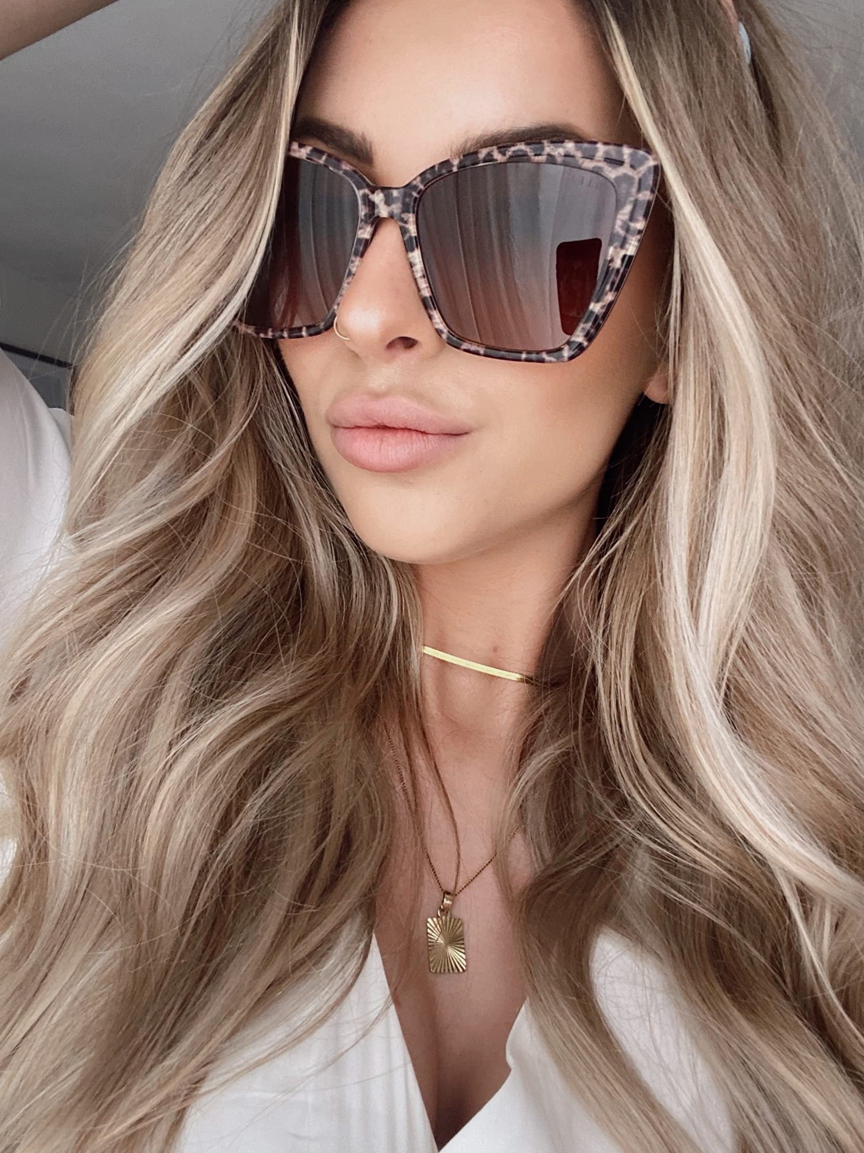 DIFF Becky II Designer Oversized Cat Eye Sunglasses for Women UV400 Protection, Leopard Tortoise + Brown