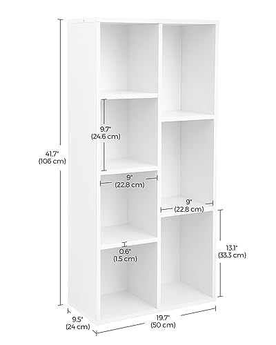 VASAGLE Bookcase, Bookshelf with 7 Compartments, Freestanding Shelves and Cube Organizer, for Display in Living Room, Bedroom, and Home Office, White