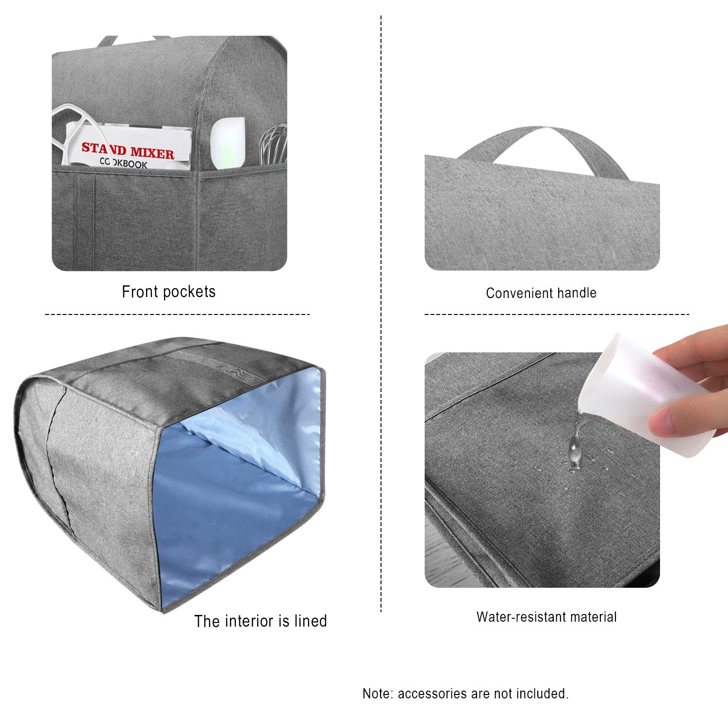Dust Cover with 4.5-8 Quart Mixers, Cloth Cover with Pockets for Mixers and Extra Accessories… (Gray, Fits for 6-8 Quart)