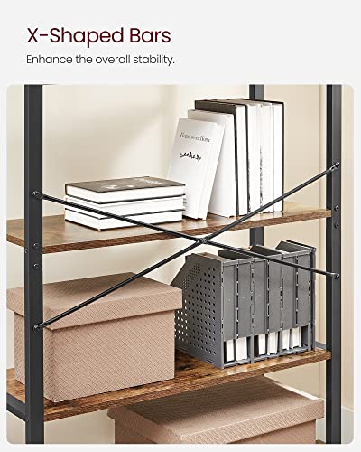 VASAGLE Bookshelf, 5-Tier Storage Rack with Steel Frame, for Living Room, Office, Study, Hallway, Industrial Style, Rustic Brown + Black, β11.8 x β31.5 x 60 inches