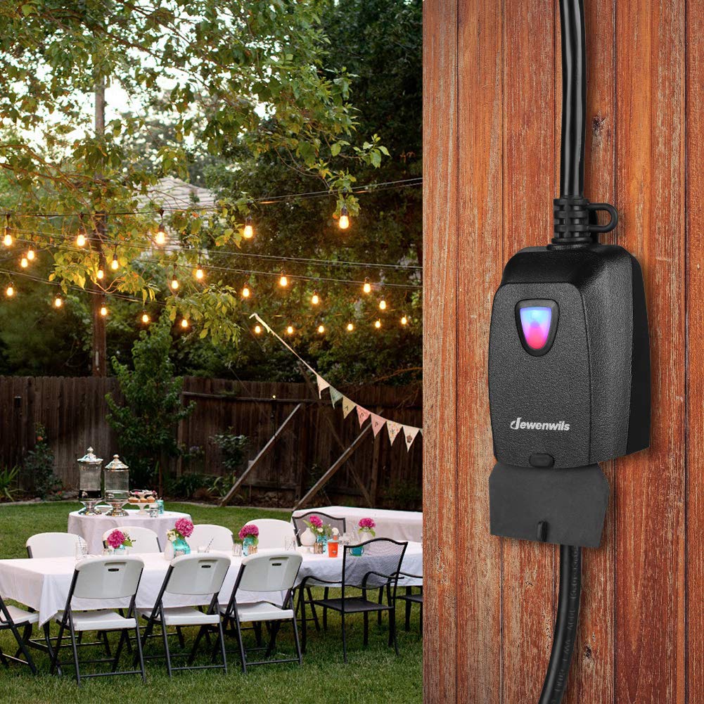 DEWENWILS Smart WiFi Outdoor Plug Outlet,Timer and Countdown Function,IP44 Waterproof Outdoor Timer for Lights,Compatible with Alexa,Google Home, No Hub Required, 2 Packed
