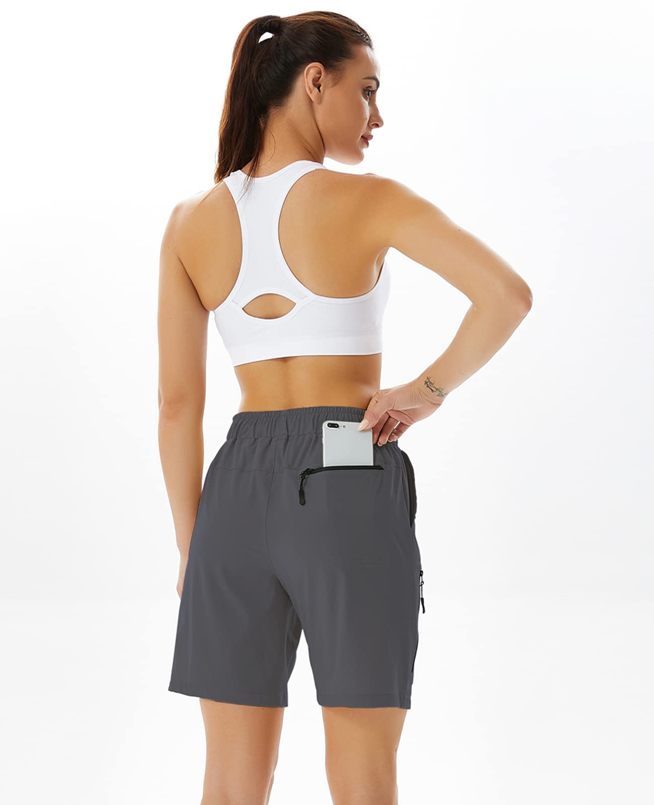 difficort Women's Hiking Shorts Cargo Lightweight Athletic Shorts for Women Camping Travel Golf Running Workout with Zipper Pockets,Grey,Large