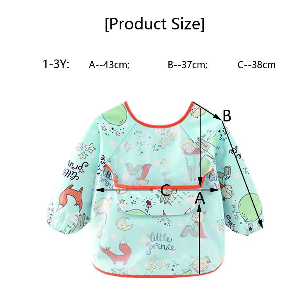 FORUSKY 4 Pack Baby Feeding Bibs Long Sleeve Bibs Toddler Waterproof Bibs Smock with Pockets Washable Kids Smock for Feeding