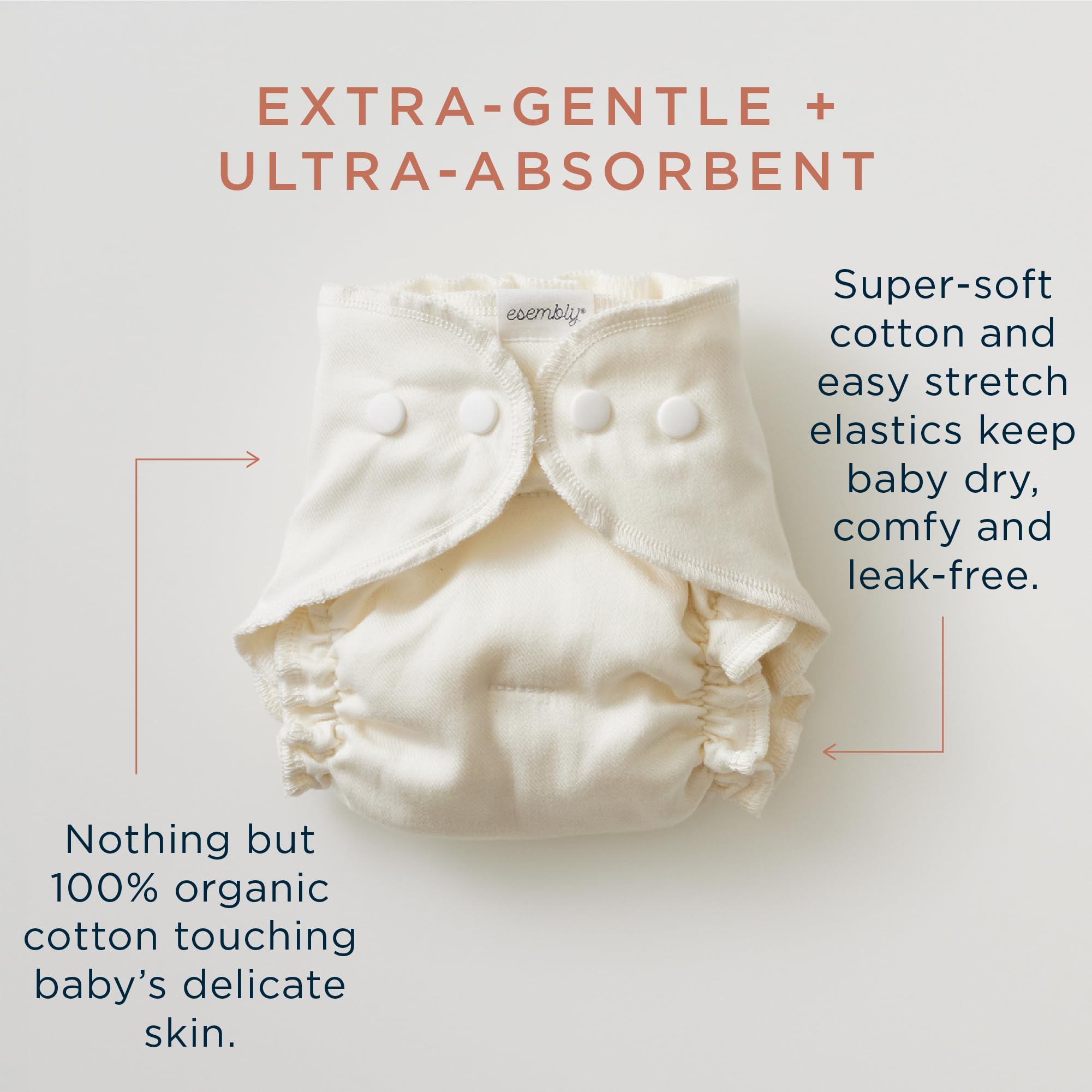 Esembly Cloth Diaper Try-It Kit, Starter Gift Set, Includes 3 Organic, Reusable Diapers Inners, 1 Stylish Outer, Patented Detergent & Wet Bag - Earth-Friendly Diapering, Sea Glass, Size 1 (7-18lbs)