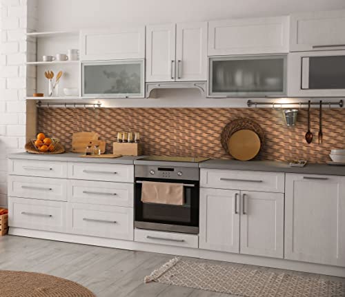 Retro-Art 3D Backsplash Wall Panels for Kitchen, Pack of 10, Geometric Woven Pattern in Bronze Gold, PVC, 24.5 x 18.5, Cover 31.48 sq.ft. 703526