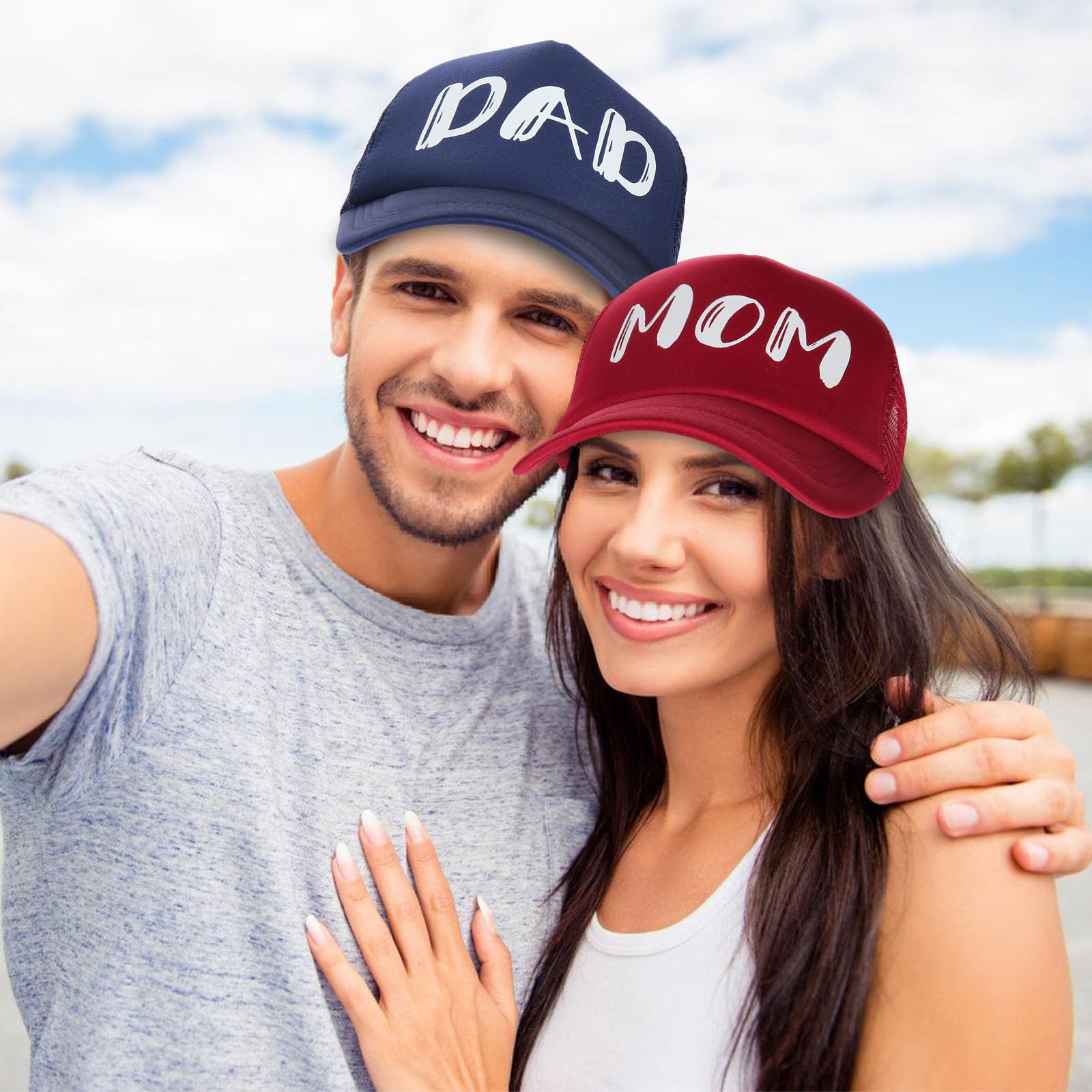 Forwe 2Pcs Dad and Mom Hats Fathers Day Mom Dad Gifts Trucker Hats Adjustable Mesh Baseball Cap(US, Alpha, One Size, DAD+Dad's Dude)