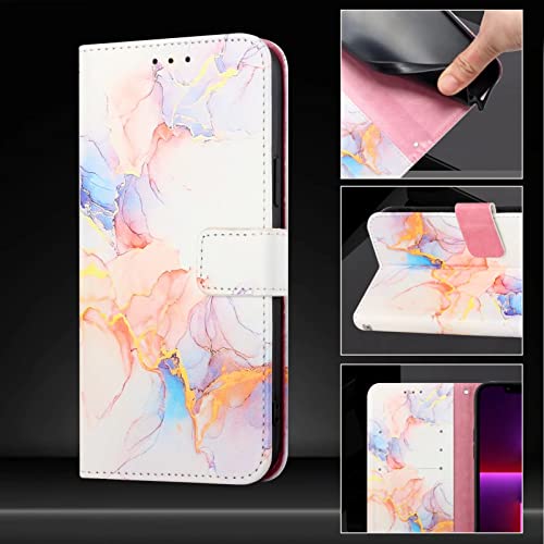 FTRONGRT Case for Tecno Spark 7, with Mobile Phone Holder, Fall-Proof, Suitable for Tecno Spark 7 Folding Mobile Phone Leather Protective Shell.Galaxy Marble White