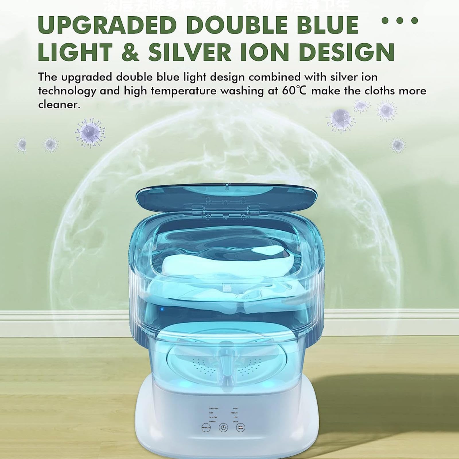 DIGBYS Mini Folding Washing Machine, Mini Washer Foldable 9L with 60w High Power, 350RPM, Clothes Washing Machines for Apartment,Laundry,Camping,Travel
