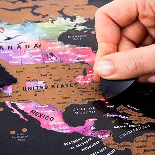 Scratch Off Travel Map + BONUS Europe Map | Premium World Map Scratch Off Poster in Nebula Watercolor | Travel Scratch Off Map with Accessories Kit and Travel Map Gift Tube