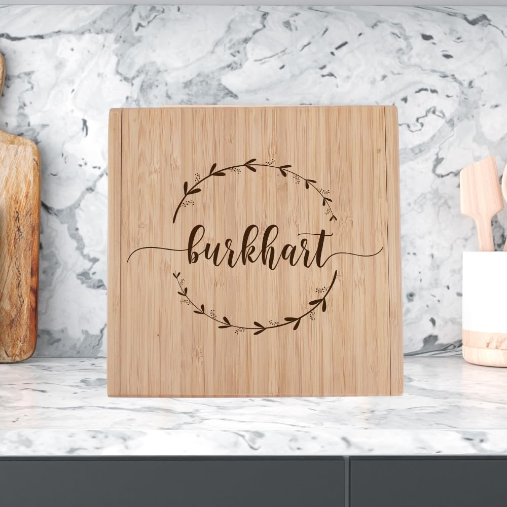Cre8tive Motifs 5 Piece Cheese Knife Set, 8 Inch Charcuterie Board, Personalized Cutting Board, Customized Wedding Gift, Anniversary Gift for Her, Engraved Knife (Case Engraving Only)