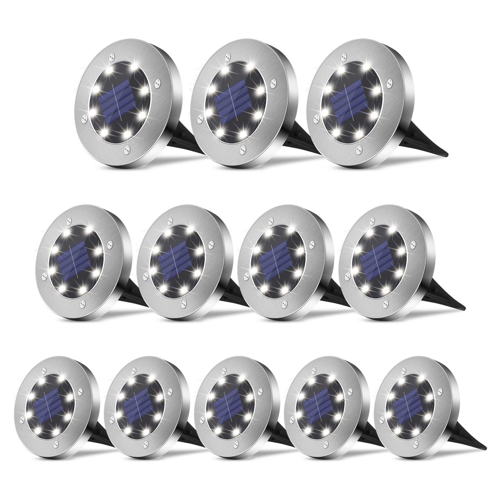 DUUDO Solar Ground Lights 12 Pack - 8 Led Solar Outdoor Lights Decorative Warterproof for Pathway Patio Walkway Lawn Outdoor Solar Lights