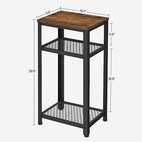 VASAGLE Tall Side Table, Telephone Table, End Table with 2 Mesh Shelves, for Living Room, Bedroom, Home Office, 11.8 x 15.7 x 29.5 Inches, Rustic Brown and Black ULET75BXV1