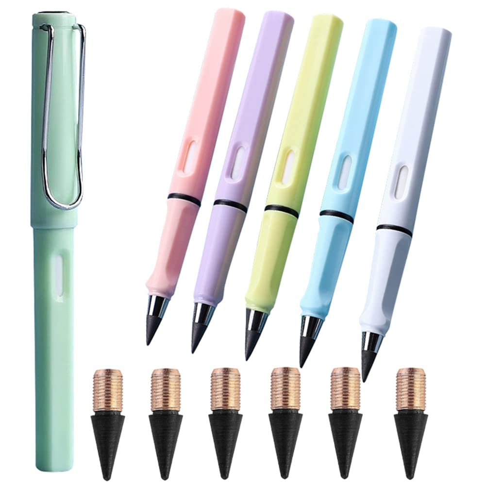 CPDES 6Pcs Everlasting Pencil,Erasable Infinite Pencil,Inkless Pen Everlasting Reusable Unlimited Writing Pencils(6 Pencils + 6 Replacement Pen Tips+ 6 Erasers)