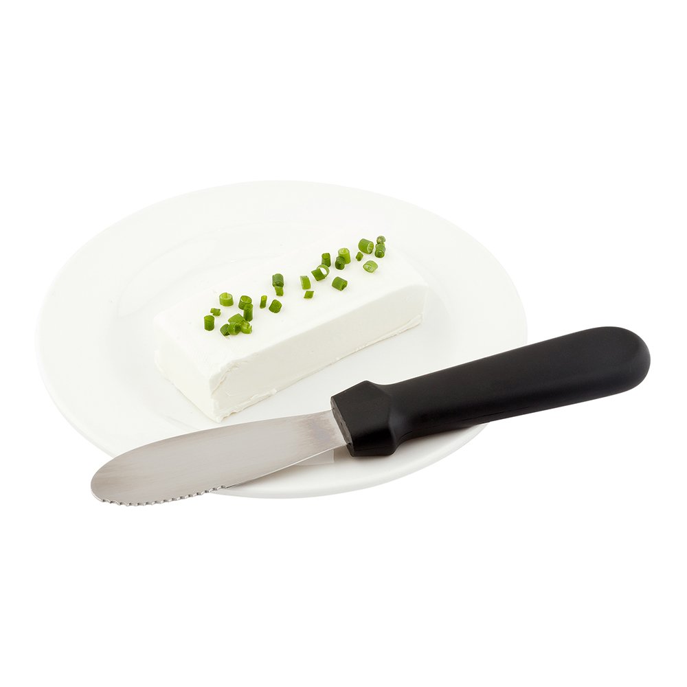 Restaurantware Met Lux 8.8 Inch x 1.3 Inch Butter Spreader 1 Dishwasher-Safe Sandwich Spreader - Plastic Handle Corrosion-Resistant Black Stainless Steel Spreading Knife For Slicing Or Spreading