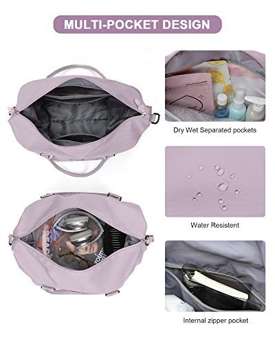 Travel Duffel Tote Bag,Personal Item Carry on Large Sport Gym Bag,Expandable Luggage Bag with Trolley Sleeve, Waterproof WeeKender Bag, Purple