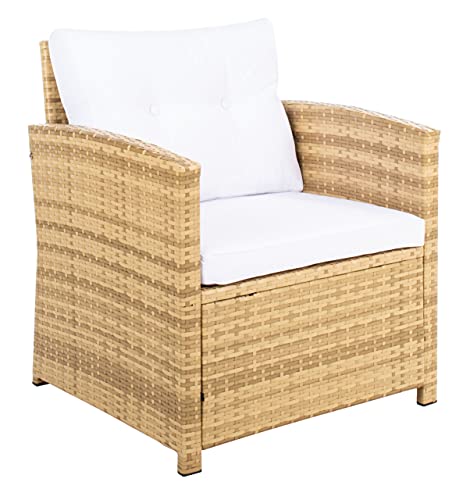 SAFAVIEH Outdoor Collection Vellor Natural/White Cushion 4-Piece Conversation Patio Set PAT7516D