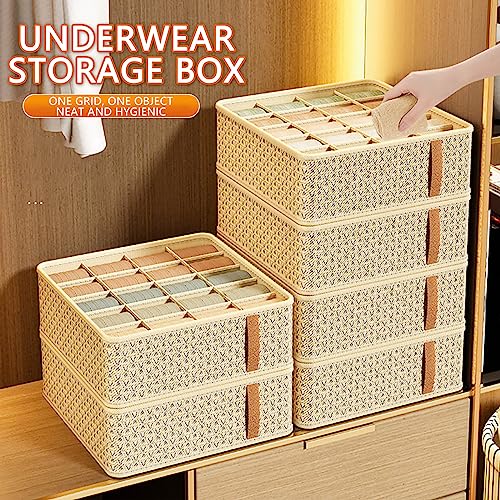 verrio Sock Underwear Organizer Drawer Dividers, Sock Underwear Drawer Organizer Bins, Closet Cabinet Organizer Underwear Storage Boxes for Storing Socks, Undies and Baby Clothes (Beige-M)