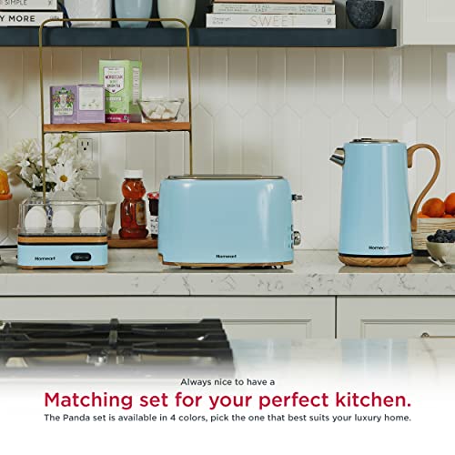 Homeart Panda Cordless Electric Kettle with Wood Detail - Stainless Steel With Removable Filter, Fast Boiling and Auto Shut-off - 1.7L Capacity, Powder Blue