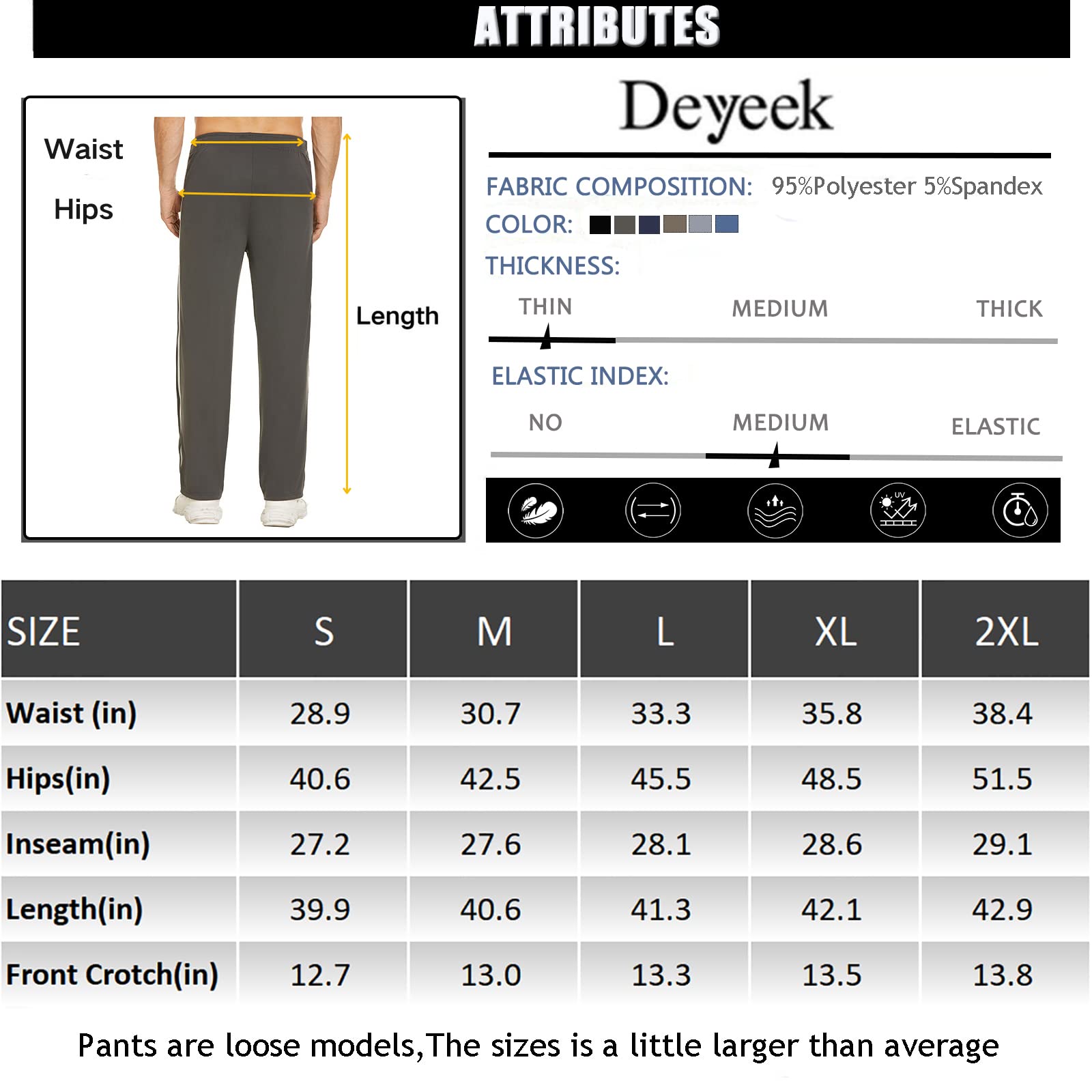 Deyeek Mens Tear Away Basketball Pants 2 Side Zippers Snap Off Full Open Down Sweatpants Leg Post Surgery Pant with Pockets Grey