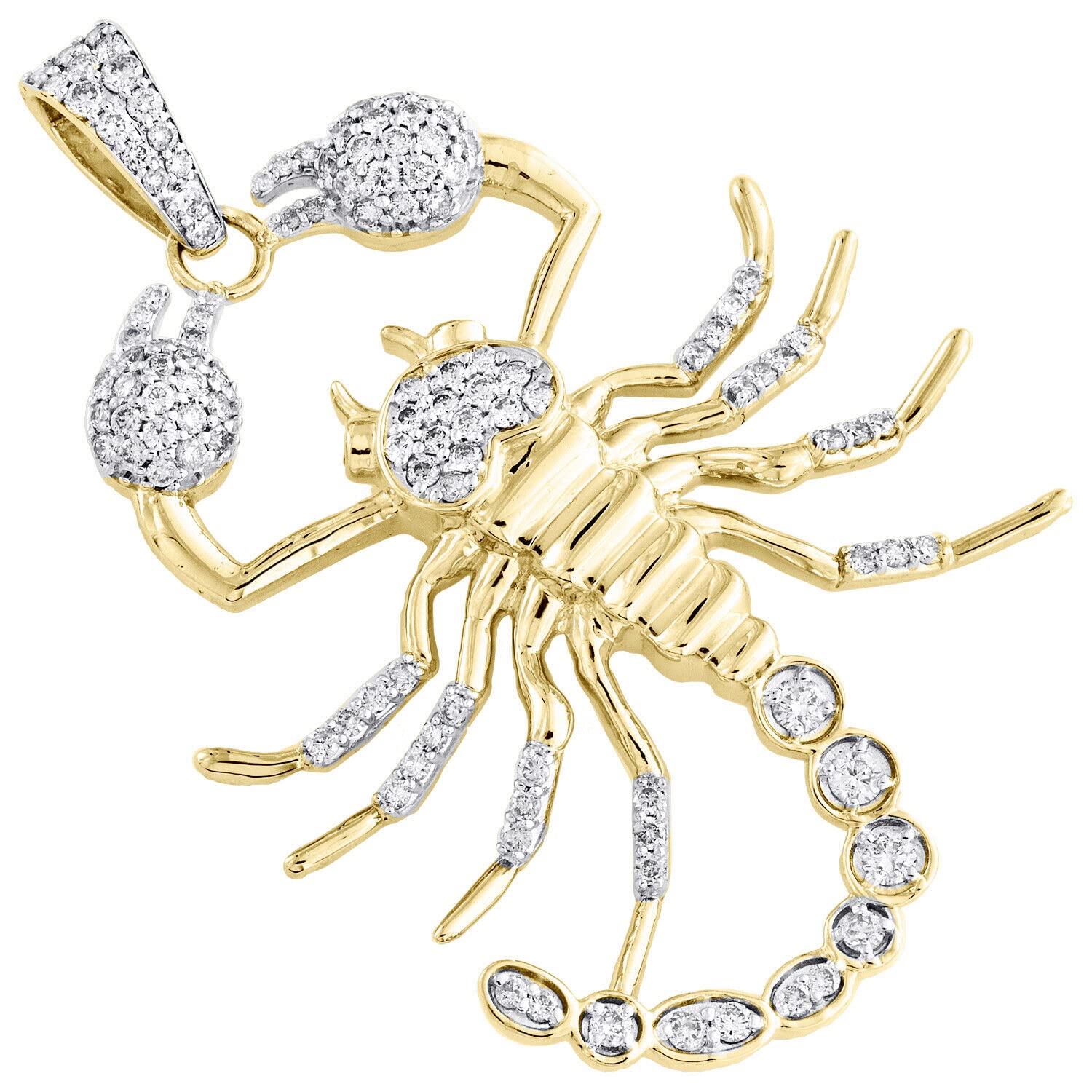 DTJEWELSS 10K Yellow Gold Finish Round Cut Diamond Statement Scorpion Pendant 2.20" Charm 1.75 CT.