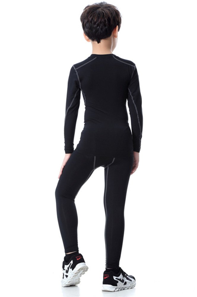 CVVTEE Boys Athletic Base Layer Compression Underwear Set 2pcs Thermal Long John for Kids (Black, 7(Height:47.24"-51.18"))