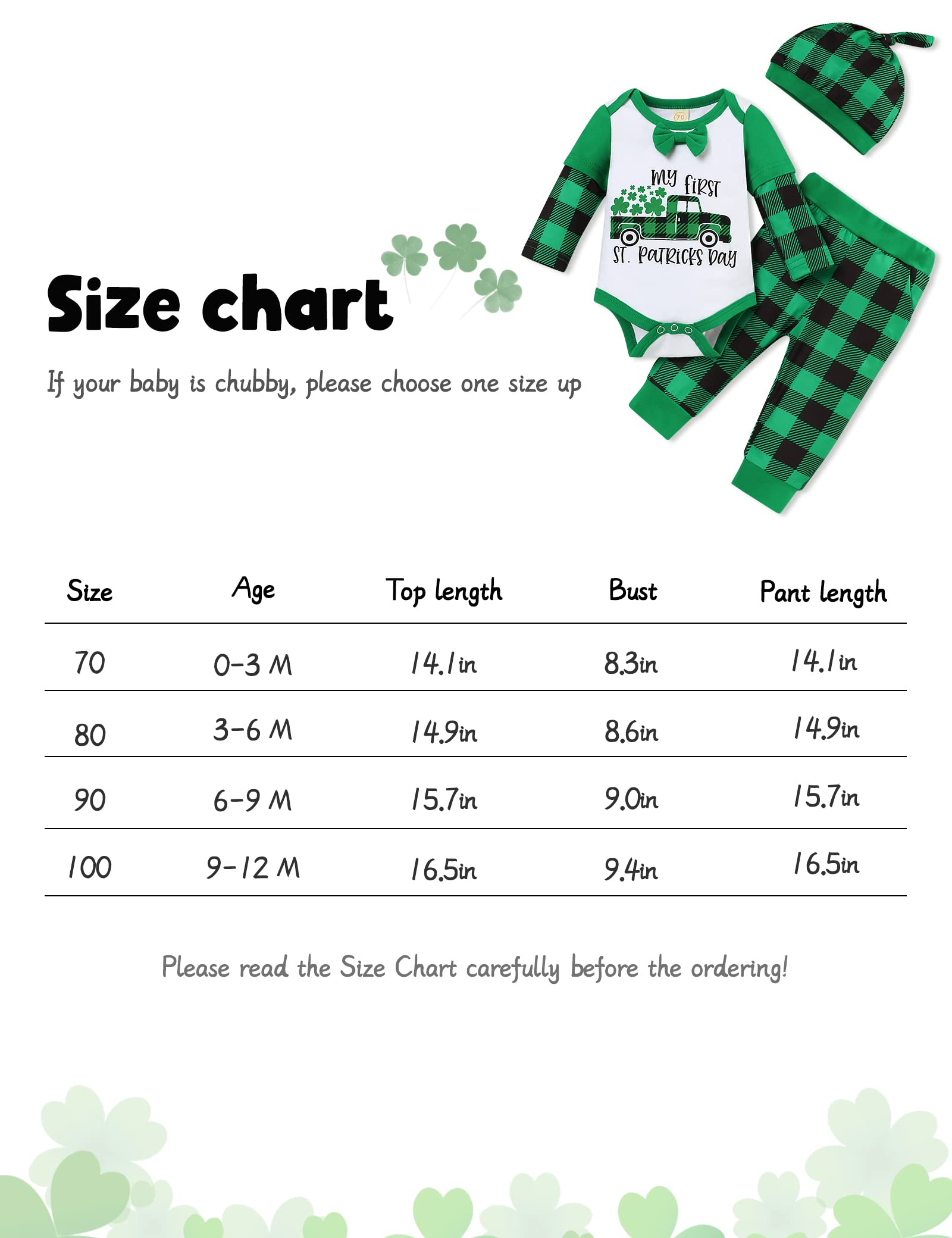 Esobrerie My First St. Patrick’s Day Outfits Newborn Baby Boy Shamrocks Bow Tie Romper Plaid Pants with Hat St.Patrick's Day Clothes