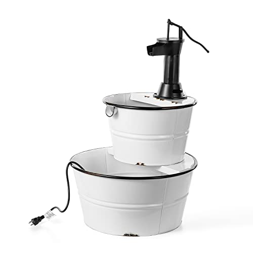 glitzhome Metal Tiered Water Fountain with Pump Garden Tools Waterfall Fountain for Outdoor Patio Garden Backyard Decking Décor White 31.5" H