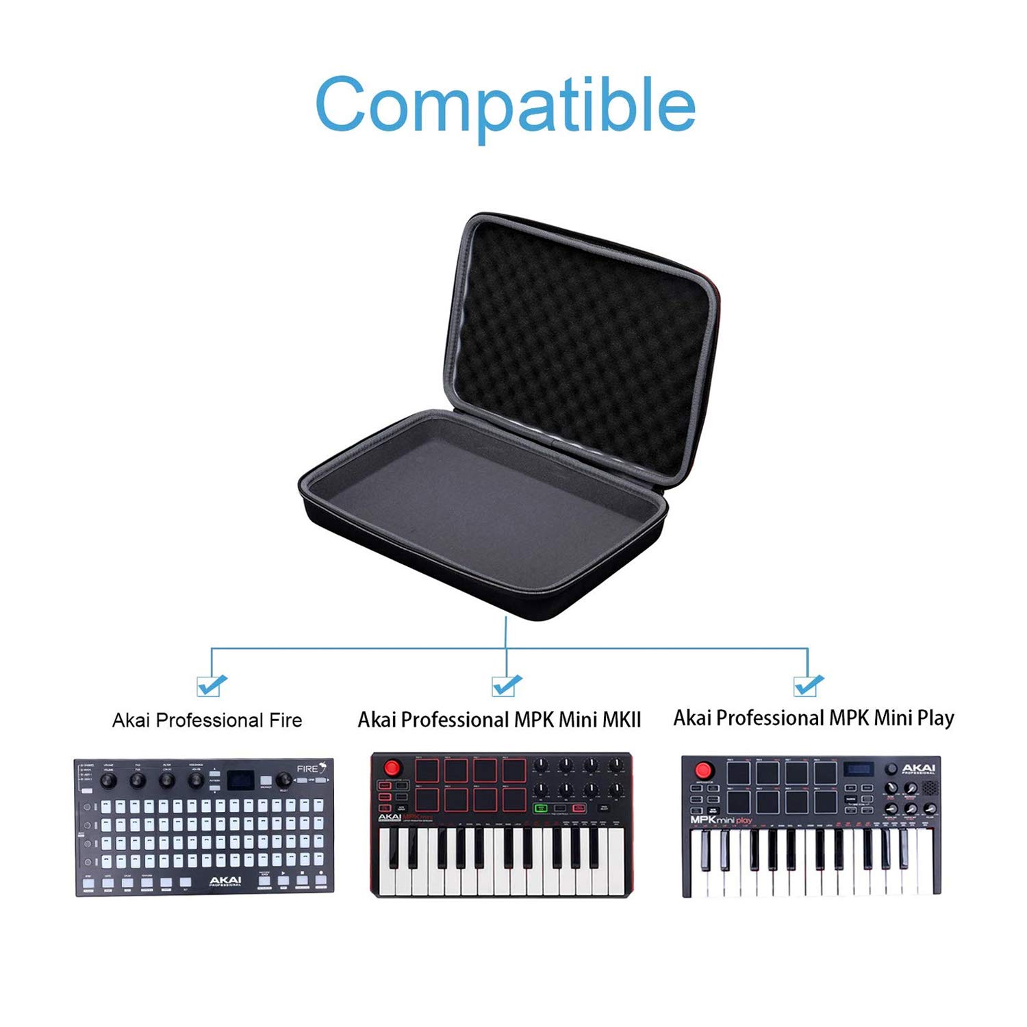 XANAD Hard Protective Case for Akai Professional MPK Mini MKII & MK3 & MPK Mini Play | 25-Key Ultra-Portable USB MIDI Drum Pad & Keyboard Controller