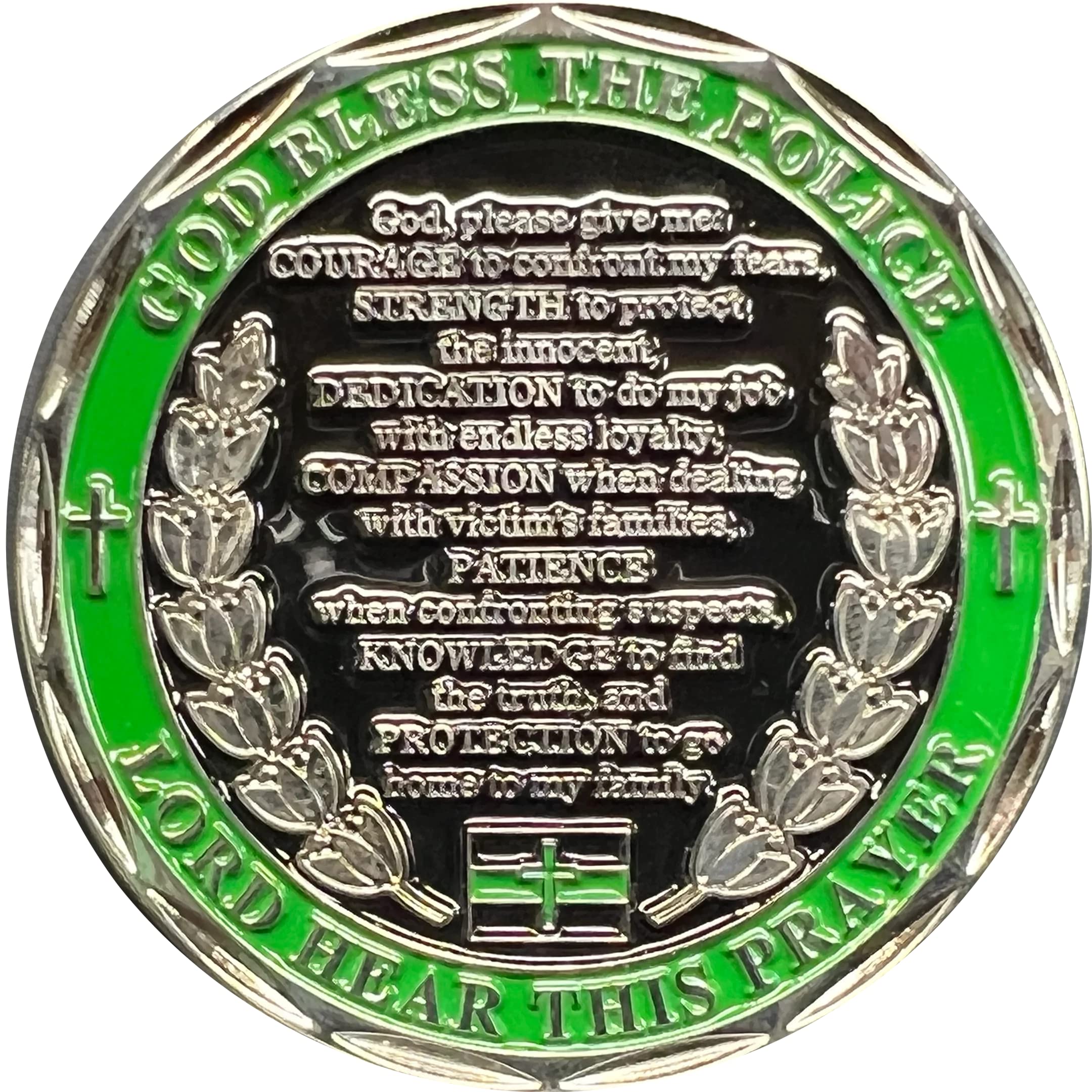 GL3-007 Saint Michael Police Prayer Challenge Coin Thin Green Line Army Marines CBP Border Patrol St. Michael Protect Us