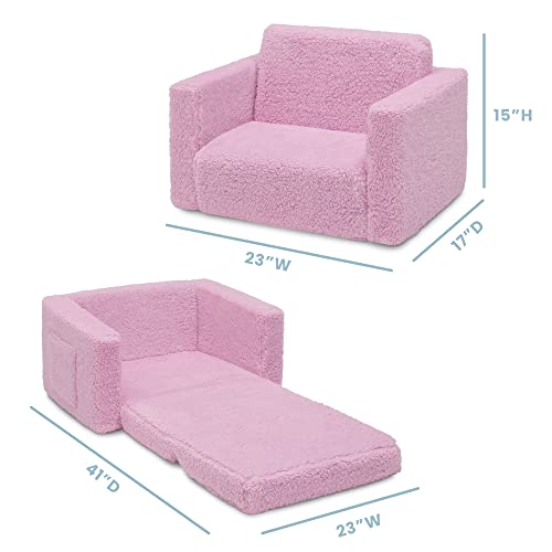 Delta Children Cozee Flip-Out Sherpa 2-in-1 Convertible Chair to Lounger for Kids, Pink