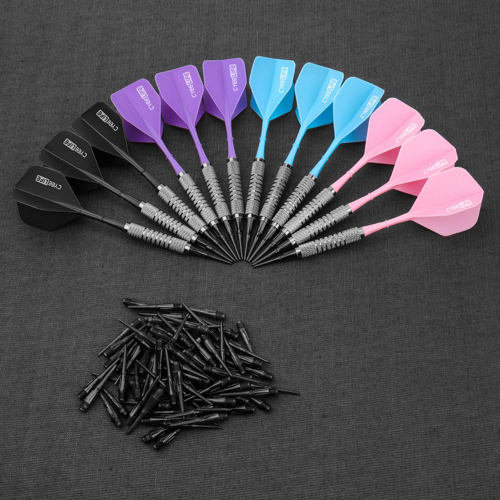 CyeeLife Plastic tip Darts Set 14g,Flights Don't Fall Off&Beautiful-Colorful&Durable Flights&Not Easy to Break&Bend,with Extra Tips&Dart Tool