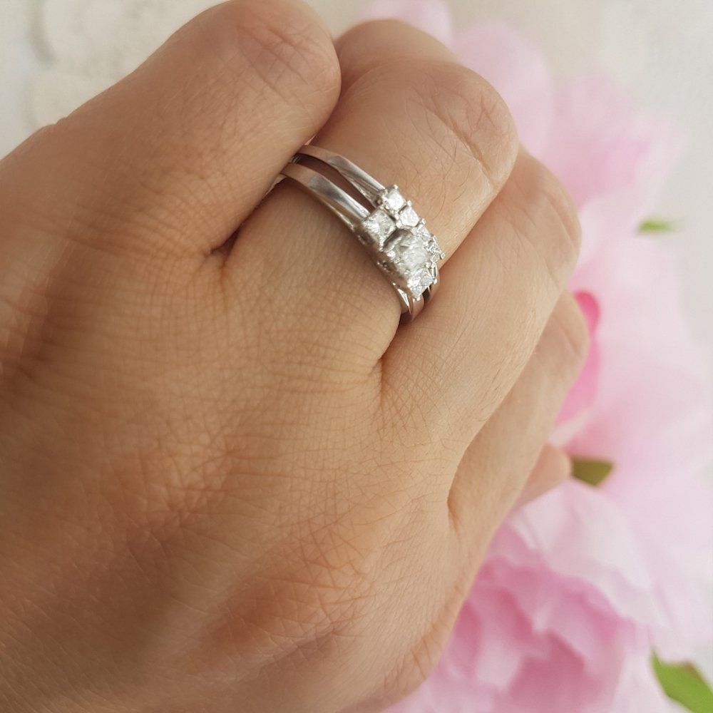 Dazzlingrock Collection 0.50 Carat (Cttw) 14K Princess Diamond Women 3 Stone Engagement Ring Set 1/2 CT, White Gold, Size 9