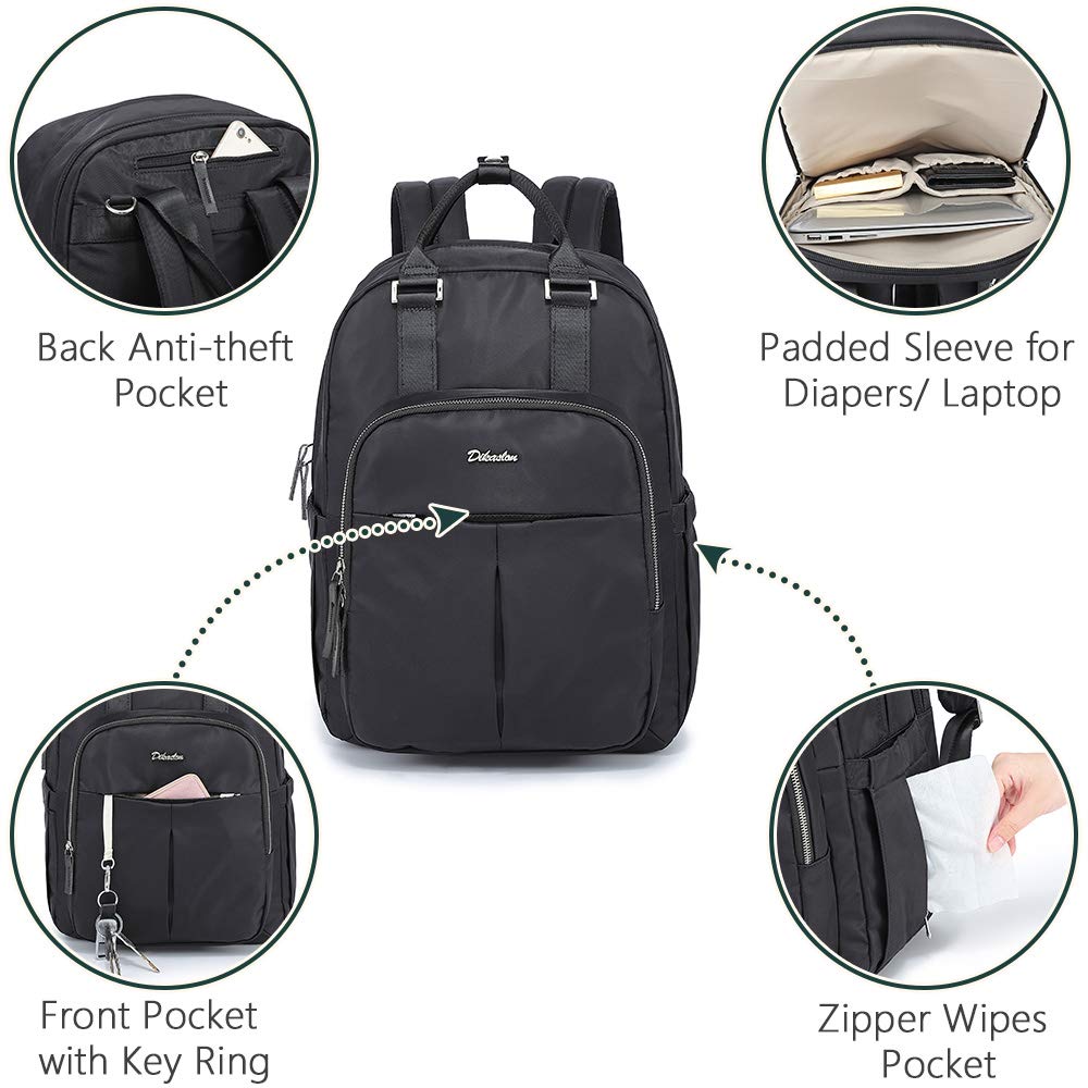 Dikaslon Diaper Bag Backpack, Unisex Multifunction Practical Back Pack Baby Changing Bags for Mom and Dad, Boys and Girls, Dark Gray