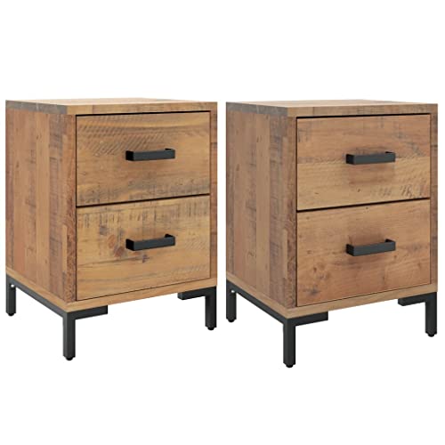 Makastle Small Nightstand Set of 2, Nightstands Beside Table with 2 Drawers, Wood End Tables Side Tables Bedside Cabinets for Bedroom, Living Room, Easy Assembly, 14.2"x11.8"x17.7" Solid Wood Pine