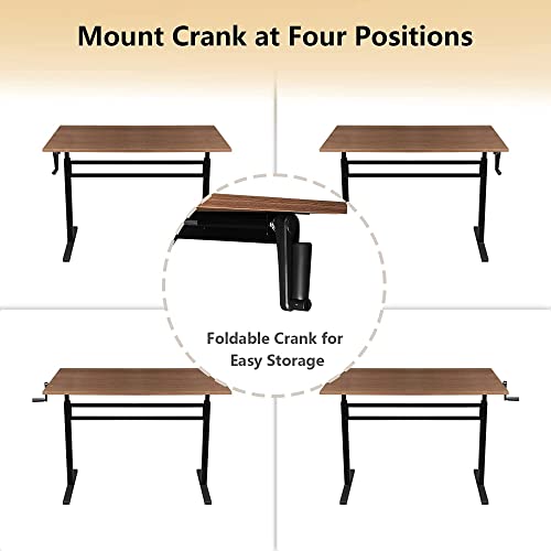 ERGO COMFY Manual Height Adjustable Standing Desk, 48 x 24 Inch Hand Crank Standing Desk with One-Piece Table Top, Sit Stand up Rising Desk, Home Office Computer Workstation, Walnut and Black