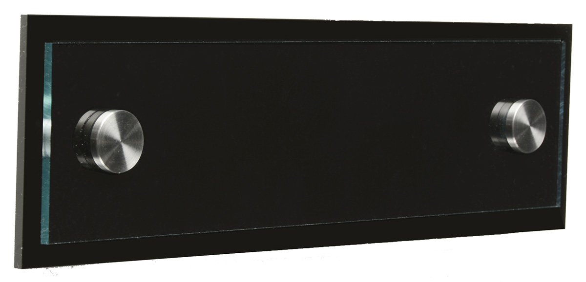 Displays2go Office Nameplate Sign, 8" x 2", Stainless Standoffs, Complete Kit, Black Acrylic (DSIGN82BK)