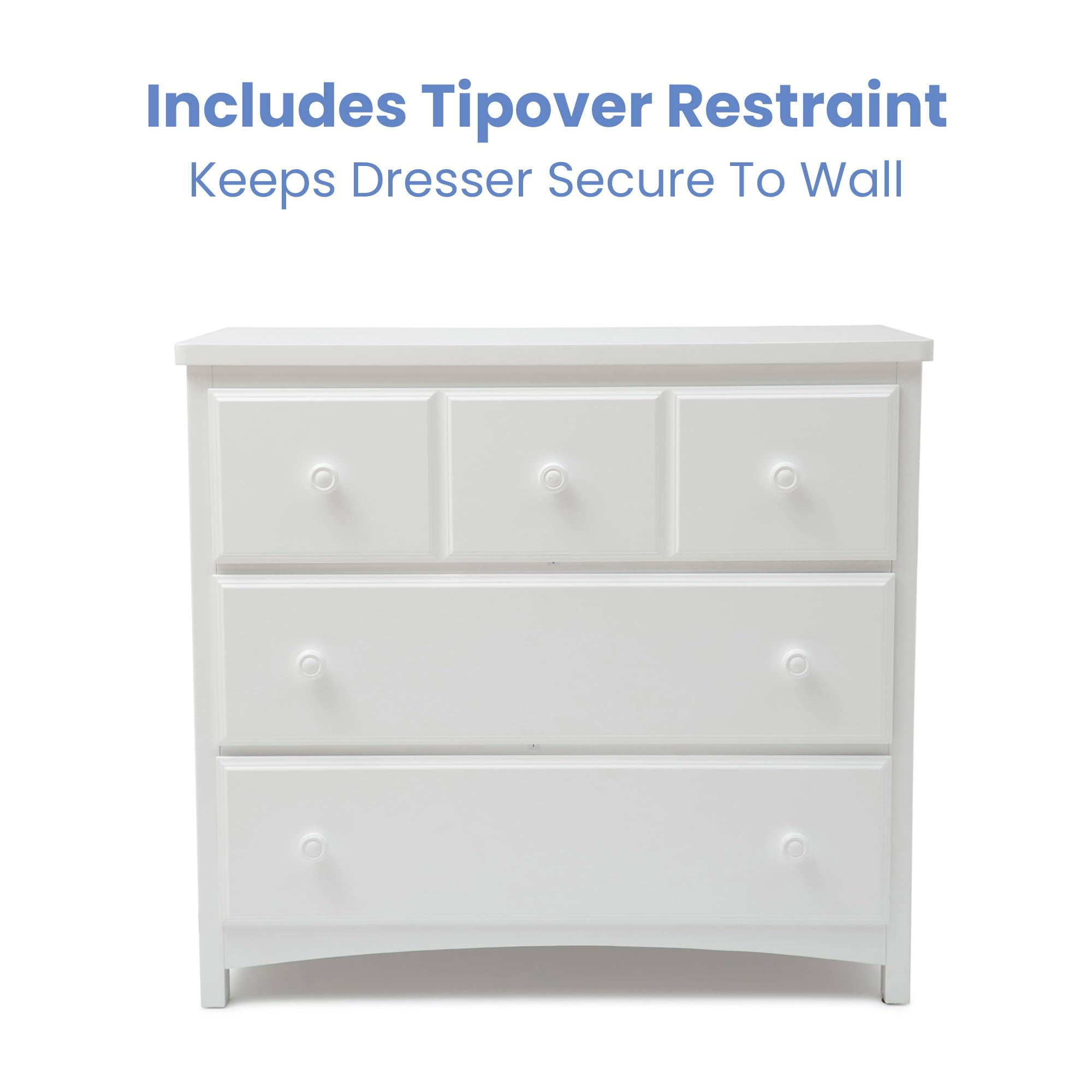 Delta Children 3 Drawer Dresser with Interlocking Drawers, Bianca White