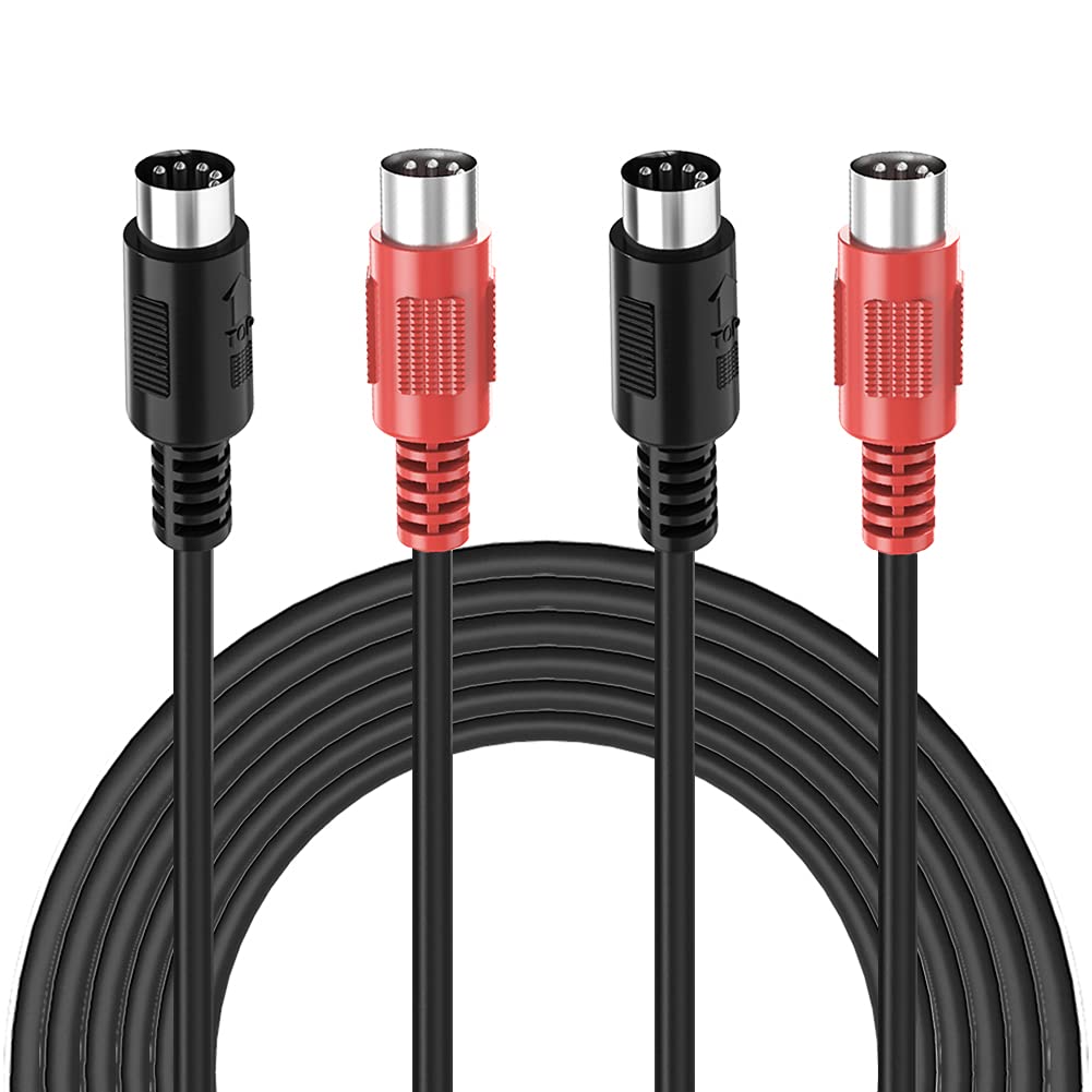 Dual MIDI Cable, Ancable Dual 5-Pin DIN to Male to Male for Carrying a Serial Digital Signal, 9.8 Feet with Molded Connector Shells(Black & Red)