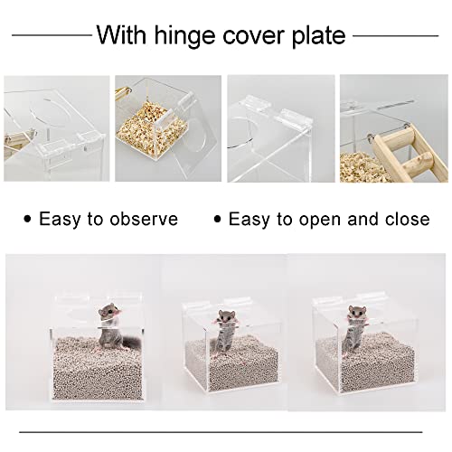 Jiorola Acrylic Critter's Sand Bath Box - Clear Hamster Digging Sand Container Bath Container Digging & Hide for Hamsters Mice Dormouse Gerbils or Other Small Pets