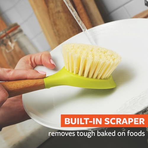 Full Circle Be Good Bamboo Handle Dish Brush β Sustainable Kitchen Cleaning with Tough Bristles - Natural Dish Scrubber & Cast Iron Cleaner - Long Handle Brush for Dishes, Pots, and Pans, Green