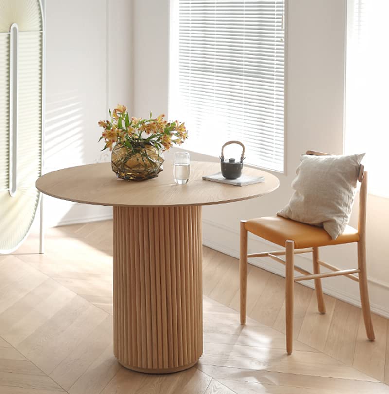 LAKIQ Modern Round Dining Table 35.5ββ Wide Pedestal Dining Room Table Contemporary Wooden Kitchen Dining Table for Small Space Small Apartment(Brown)