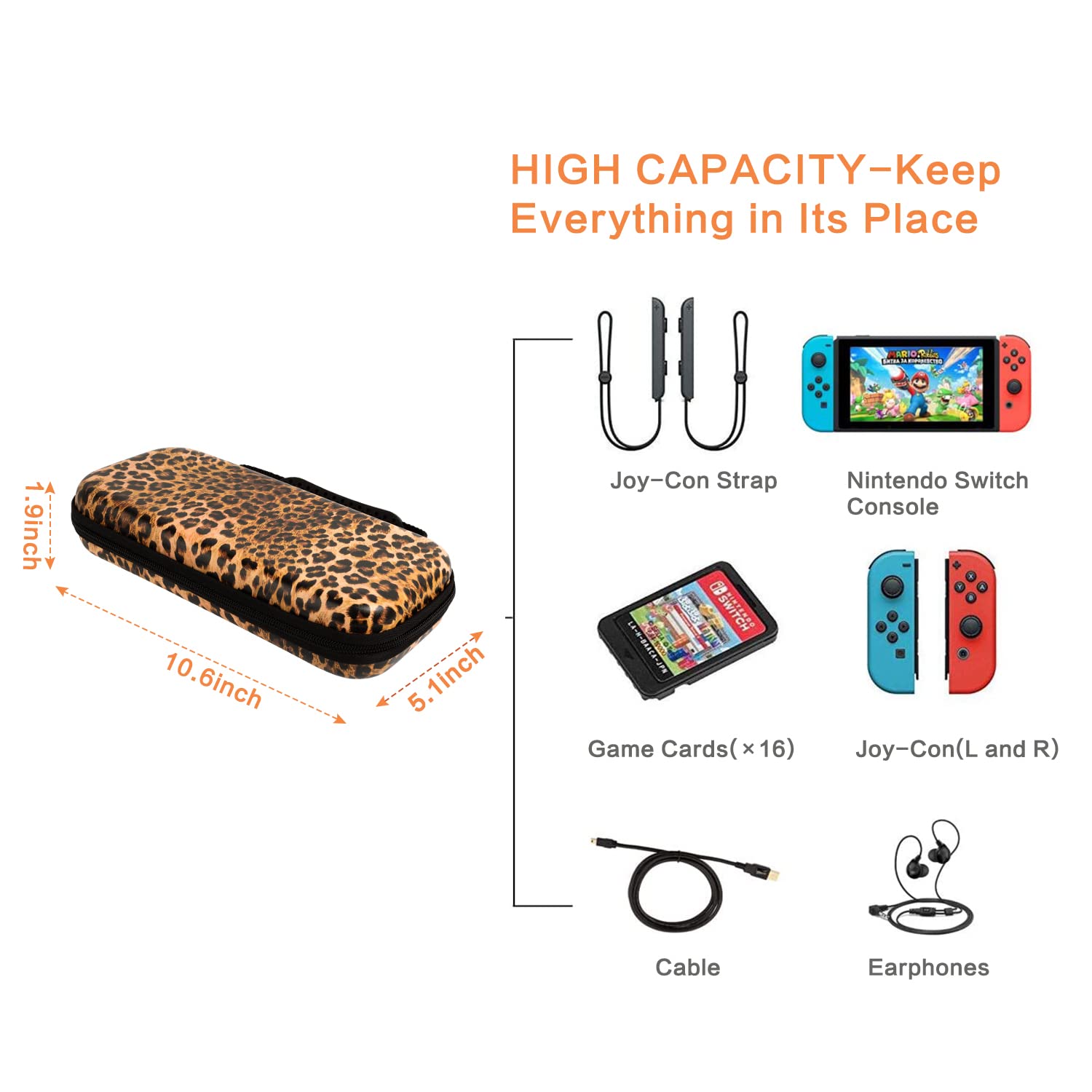 Drodalala Nintendo Switch Case OLED 2021/Switch Carrying Case 2017 for Girls, Leopard Travel Cover Bag w/16 Game Card Slots,Deluxe Protective Hard Shell Case,Dockable Joy-Con Controller & Accessories