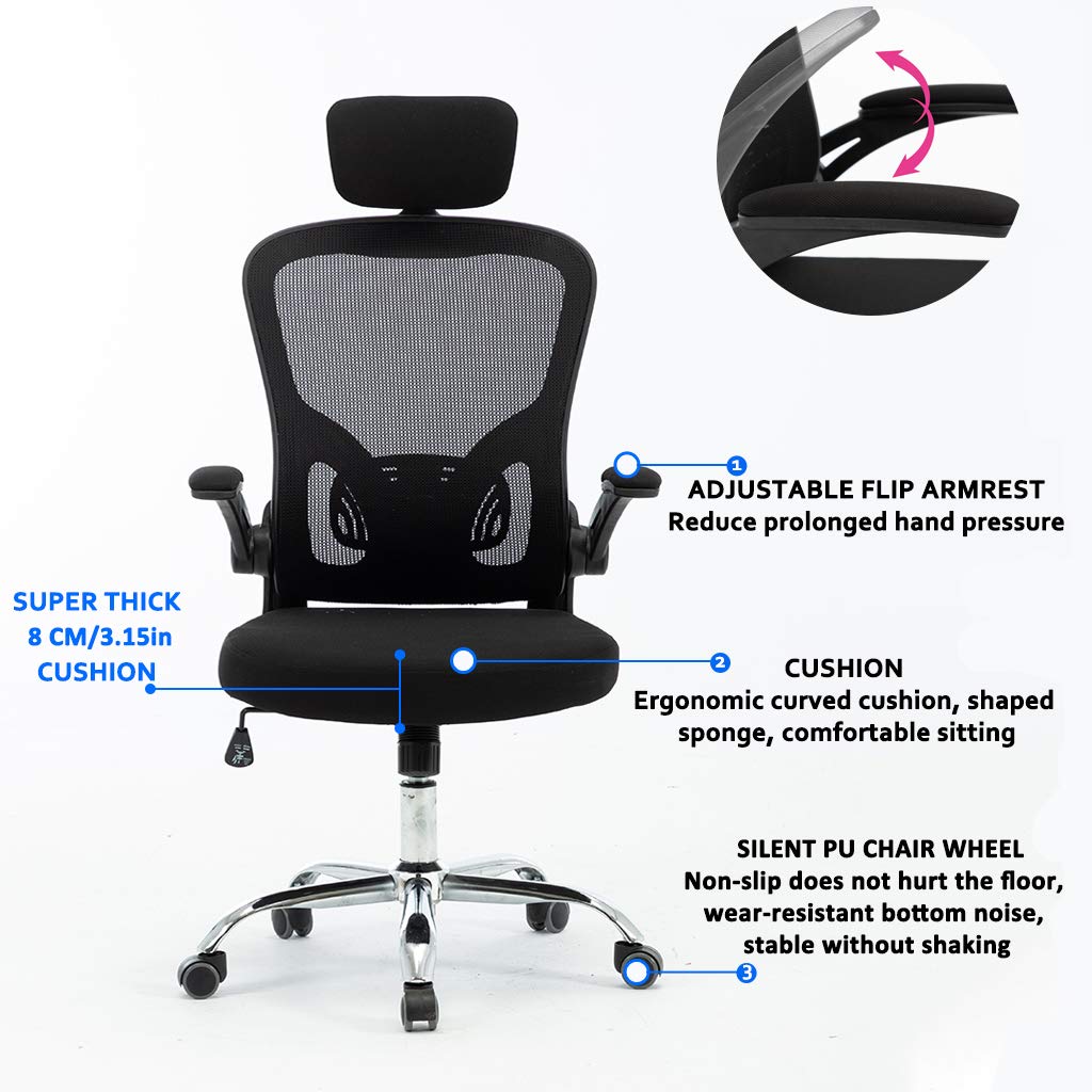 Ergonomic Chair Rotatable High-Back Office Chair with Adjustable Height Armrests and Headrests and Aluminum Alloy Casters Comfortable Chairs The Maximum Load is 300lbs (Black)