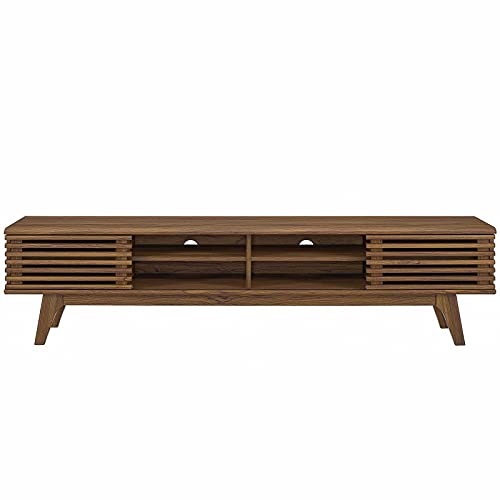 Modway Render 70" Mid-Century Modern Low Profile Media Console TV Stand, 70 Inch, Walnut Walnut